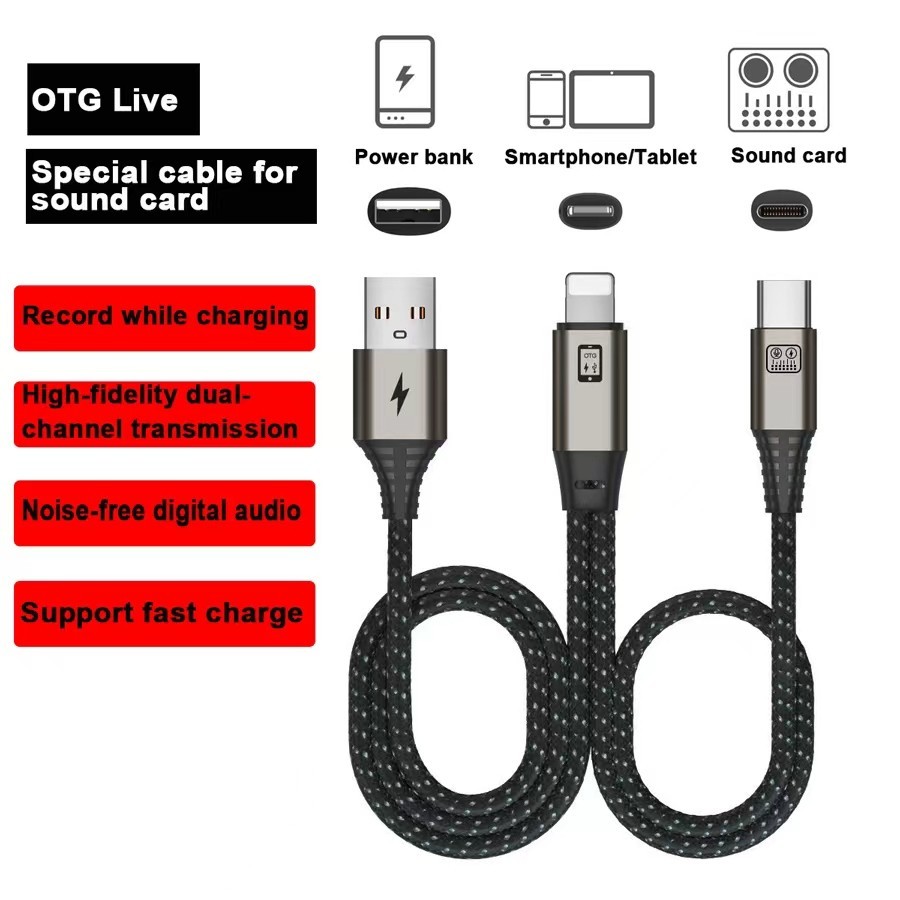 OTG Adapter For Microphone Live Sound Card Cable Data Charging Cord ...