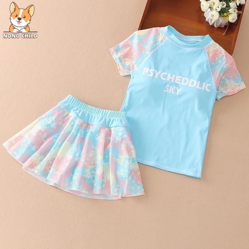 NONO Girls Fashion Swimsuit Mesh Camouflage Color Matching Sports Split ...