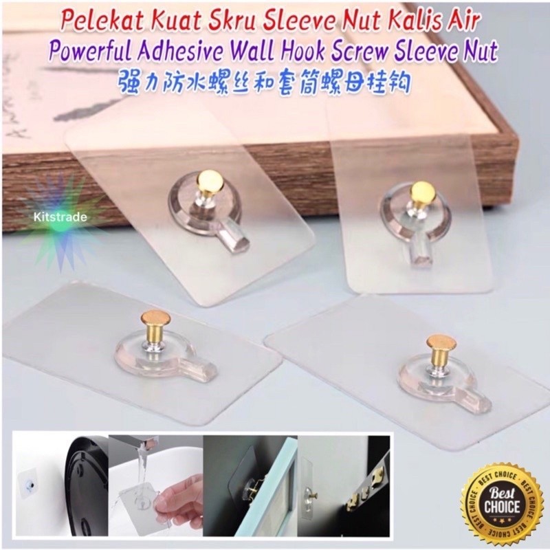 Pelekat Skru Sleeve Nut Kalis Air Powerful Adhesive Wall Hook Screw ...