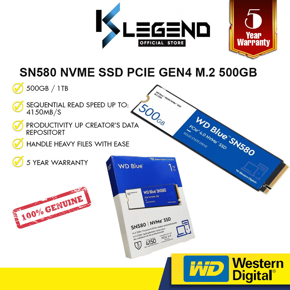WD BLUE SN580 NVME SSD PCIE GEN4 M.2 500GB/ 1TB | Shopee Malaysia