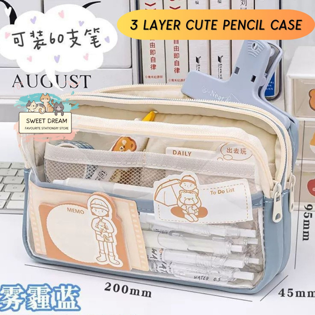 3 Layer TACO TACO Cute Transparent Large-Capacity Storage Pencil Kotak ...