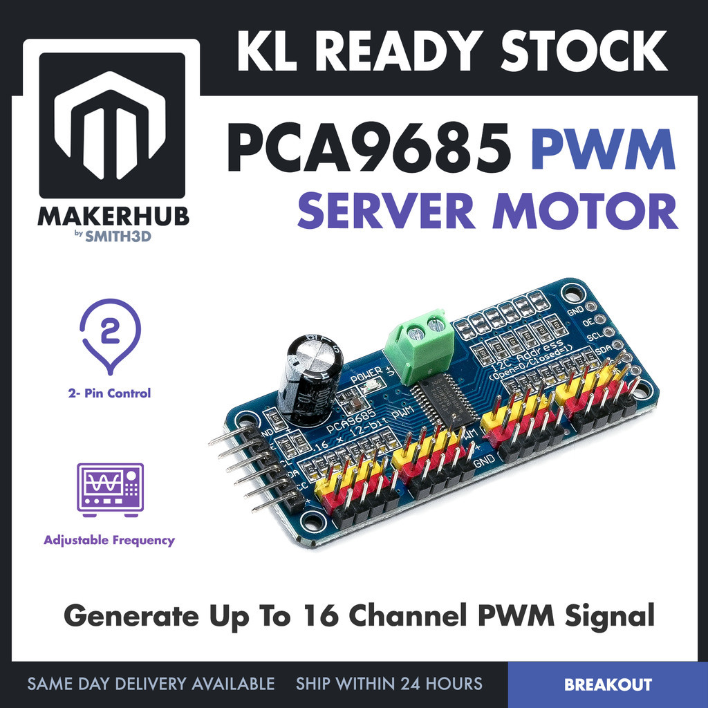 16 Channel PWM Servo Motor Driver PCA9685 16 PWM Output with I2C Communication For Arduino ...
