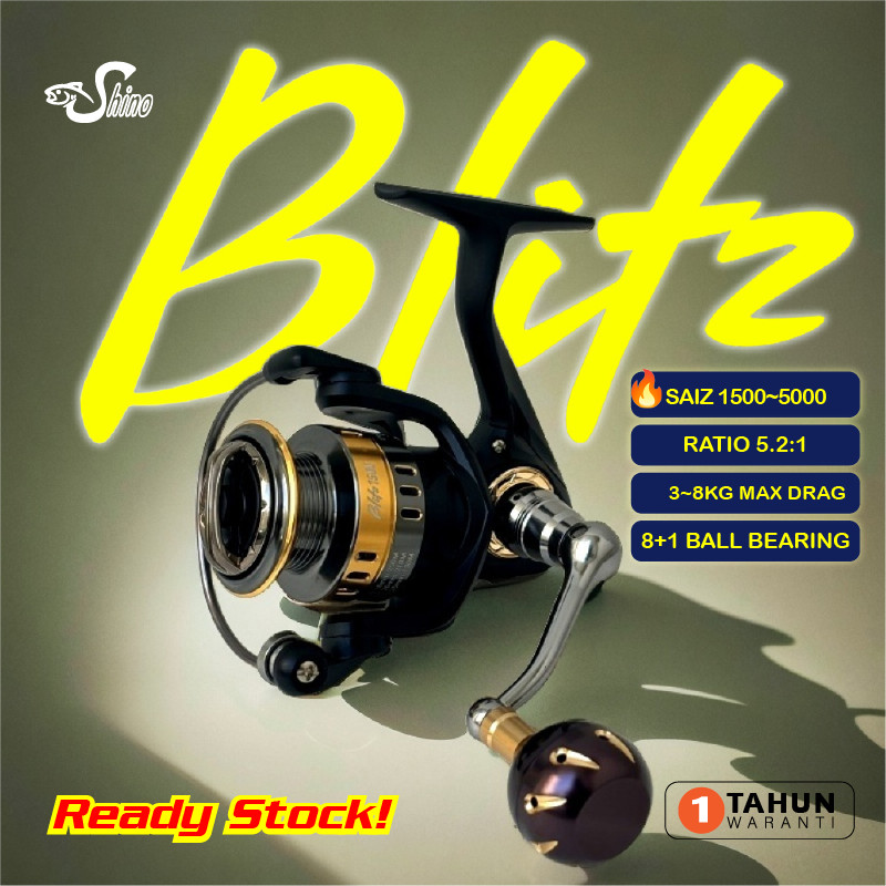 SHINO BLITZ Spinning 9BB 8KG MAX DRAG 6.2:1 Ratio Ready stock Waranti 1 Tahun Main Kolam Padu ...