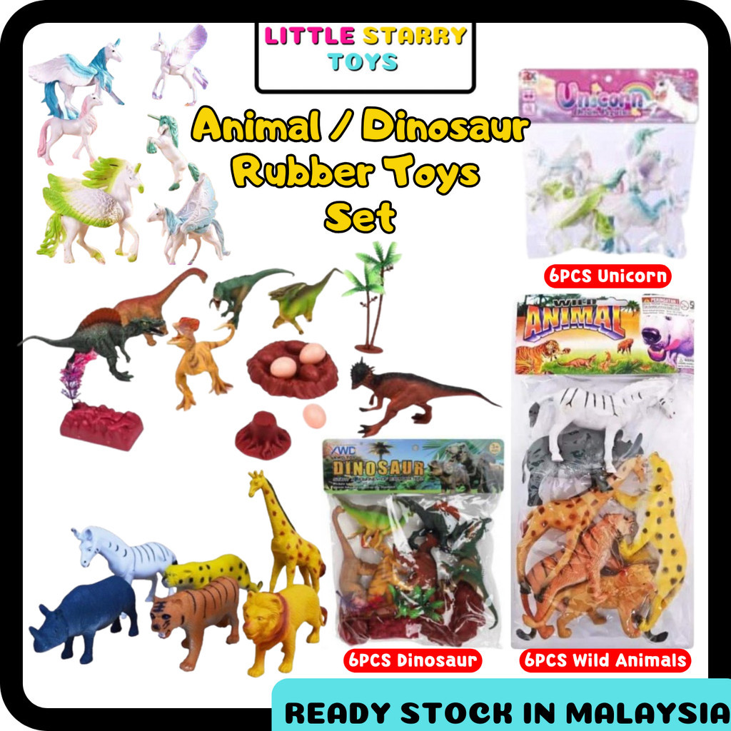 Ready Stock !!! Wild Animals / Dinosaur Rubber Toys Set For Kids ...