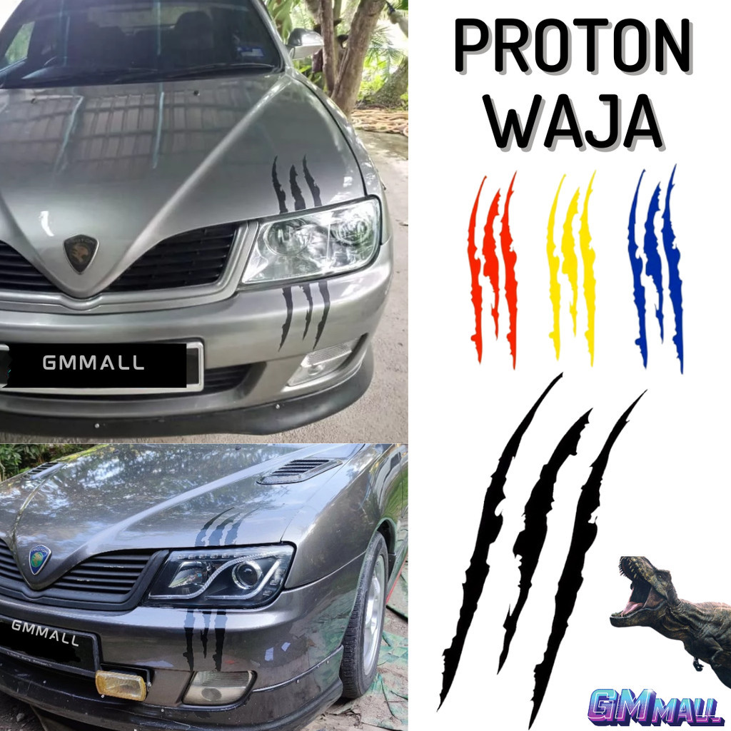 PROTON WAJA Monster Claw Scratch Mark Decal sticker Bumper lamp Stiker ...