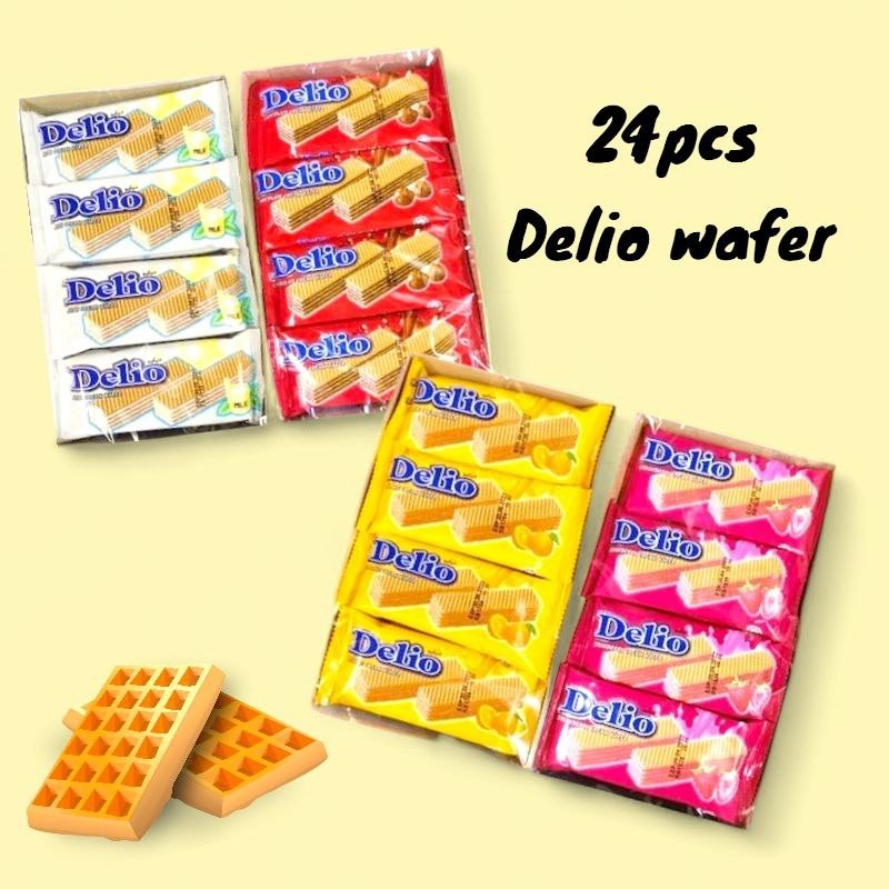 Delio Cream Wafer [Chocolate / Strawberry / Milk / Orange] 24pcs x 16g ...