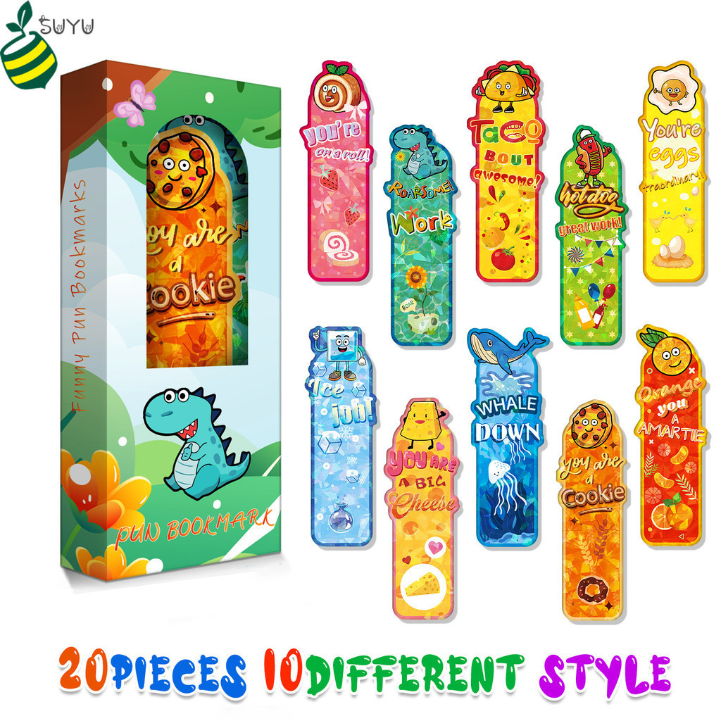 20pcs Cute Bookmarks for Kids,Colorful Laser Bookmarks Boxed,Fruit Food ...