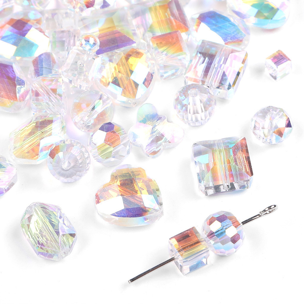 Glass crystal pearlescent flat beads square beads peach heart beads diy ...