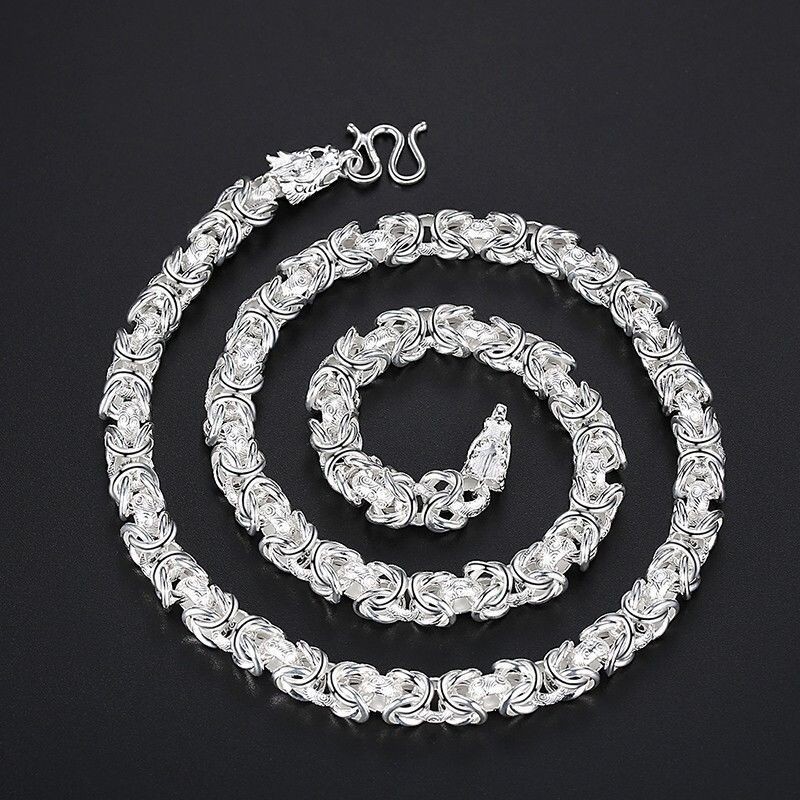 Dragon Head Silver Necklace Men's Domineering Cloth Pattern Handsome ...