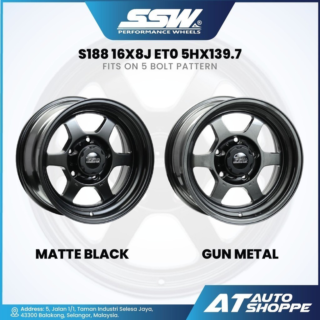 SSW Wheels S188 Matte Black/ Gun Metal 16x8 ET0 5x139.7 (1 Piece ...