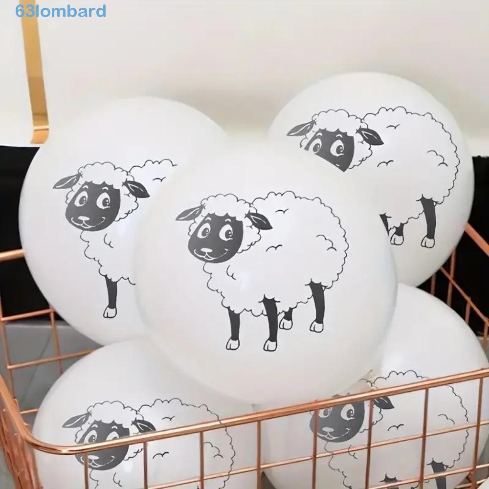 LOMBARD 10pcs Sheep Print Balloon, Inflatable Cute White Sheep Latex ...