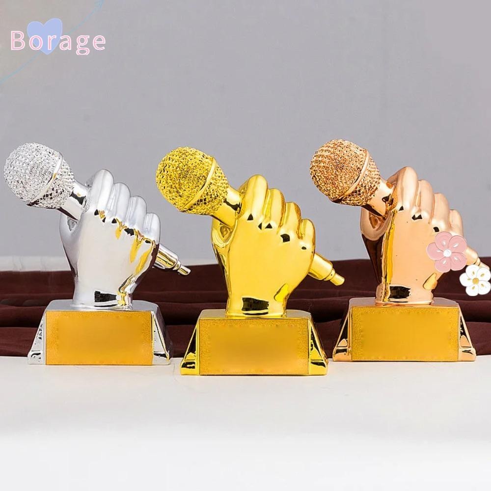 BORRAONE Golden Microphone Trophy, Small Resin Best Singing Award Cup ...
