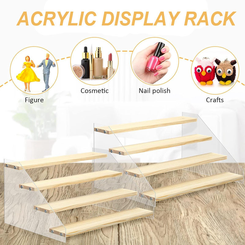 【2-5 Tier】Acrylic Display Rack Wooden Tiered Display Shelf Rack Step ...