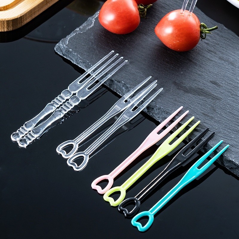 W1b3 Disposable fruit fork plastic small fork 100 pcs fruit sign ...