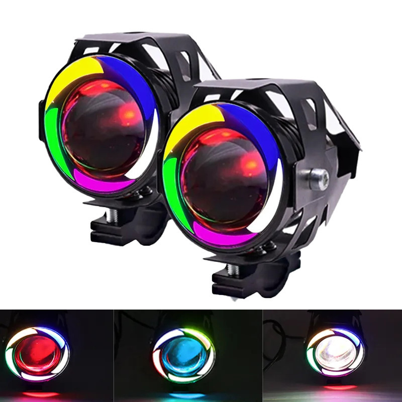 Motorcycle Angel Eyes U7 LED Headlight DRL Spot Head Lamp Front Lights ...