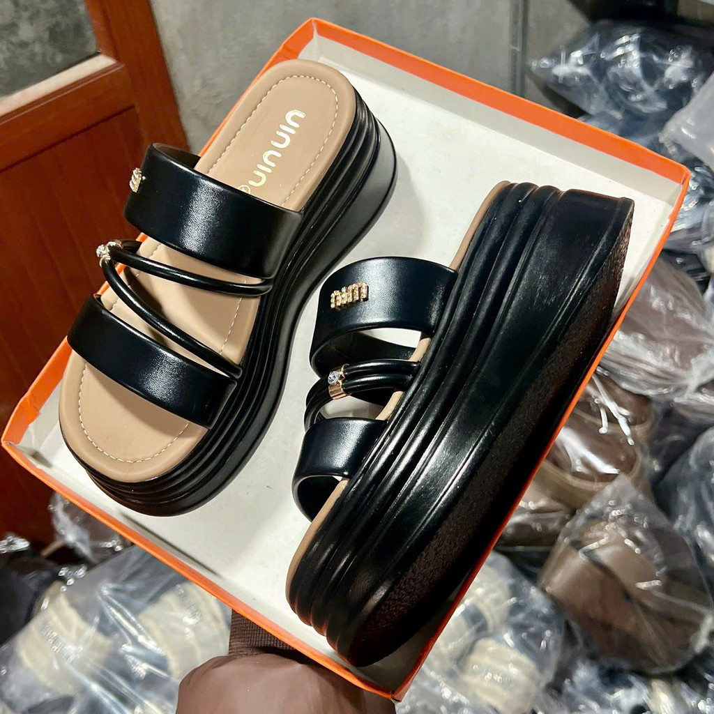 Women's HIGH-SOLE CANE SLIPPERS 6cm HIGH SOLES VERSION with 2 big ...