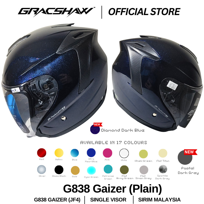 Gracshaw Gaizer G838 Open Face Helmet Plain Series JF4 Single Visor ...