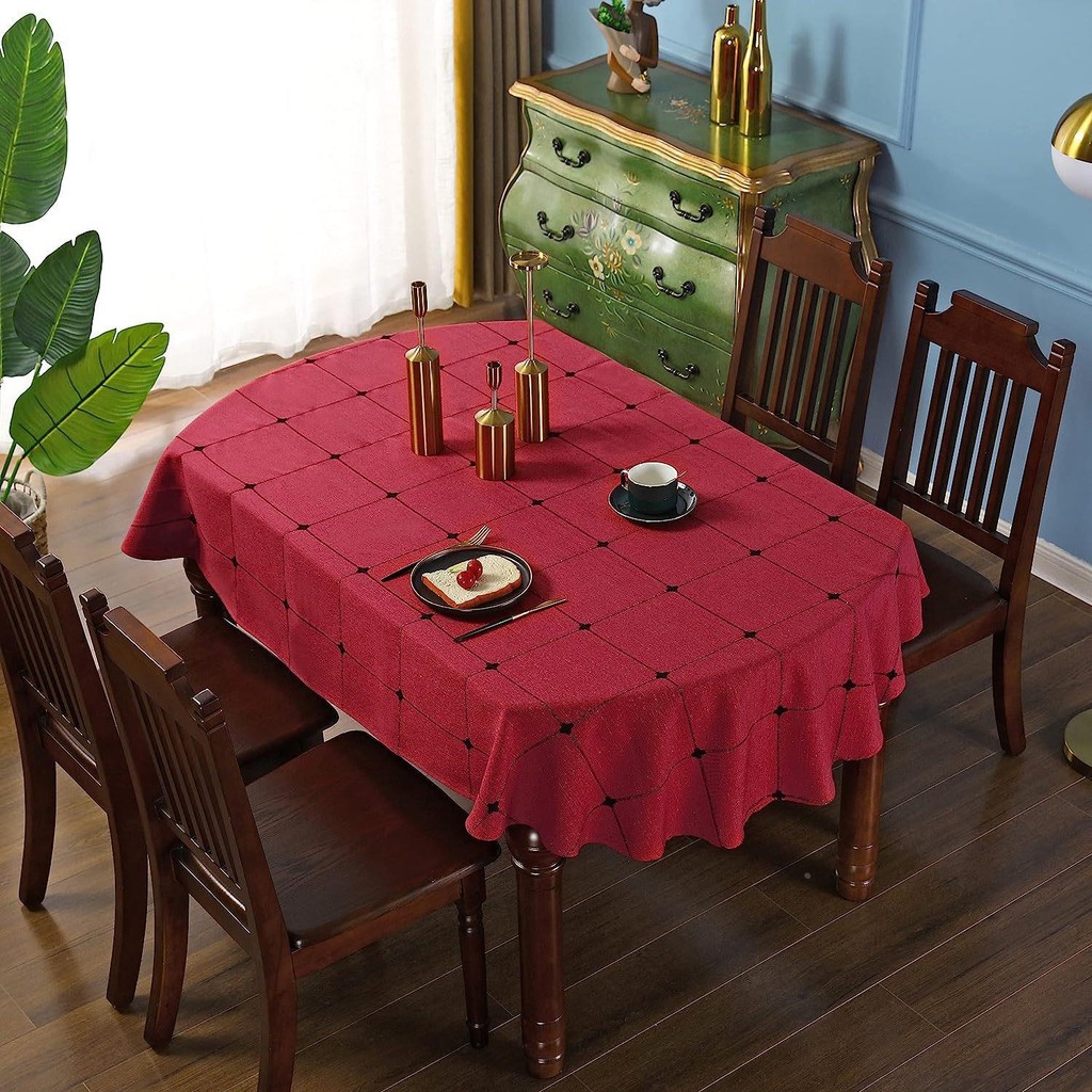 Kain Linen Kapas Bersulam Desa Alas Meja Merah Alas Meja Bujur Kotak ...