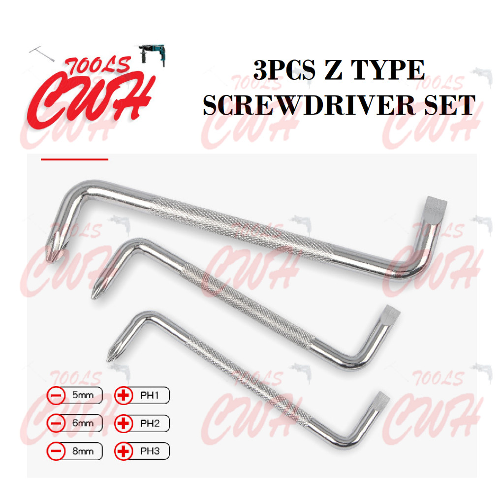 PRC 3PCS Z TYPE ELBOW RIGHT ANGLE OFFSET SCREWDRIVER SET SLOTTED ...