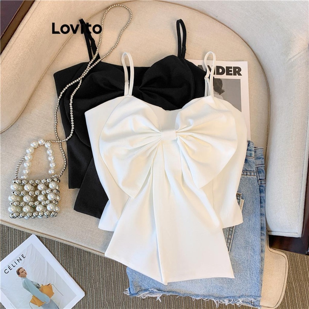 Lovito Cute Plain Bow Tank Top for Women LNE56445 Lovito Tank Top Pita ...