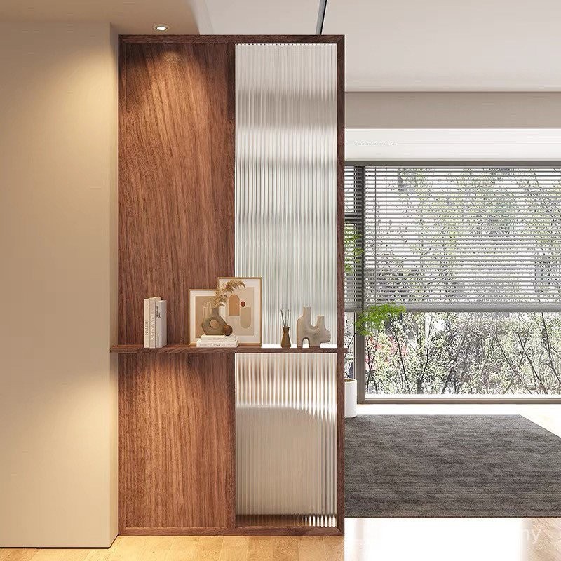 Simple Entrance Solid Wood Chinese Style Long Rainbow Glass Screen ...