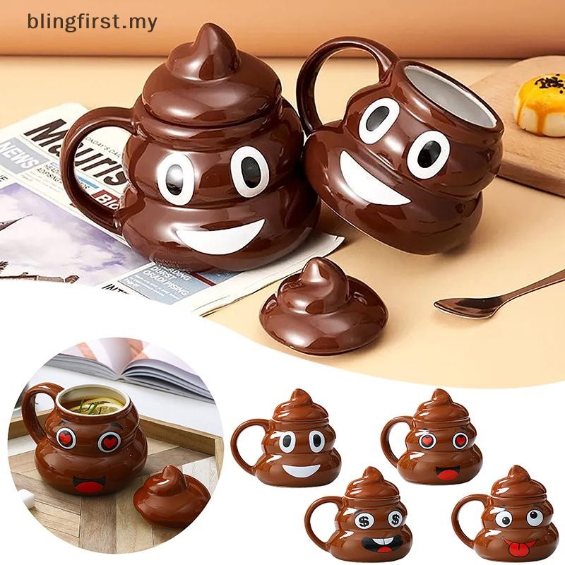 [blingfirst] 500ml Funny Poop Cup Novelty Ceramic Cup With Lid Brown ...