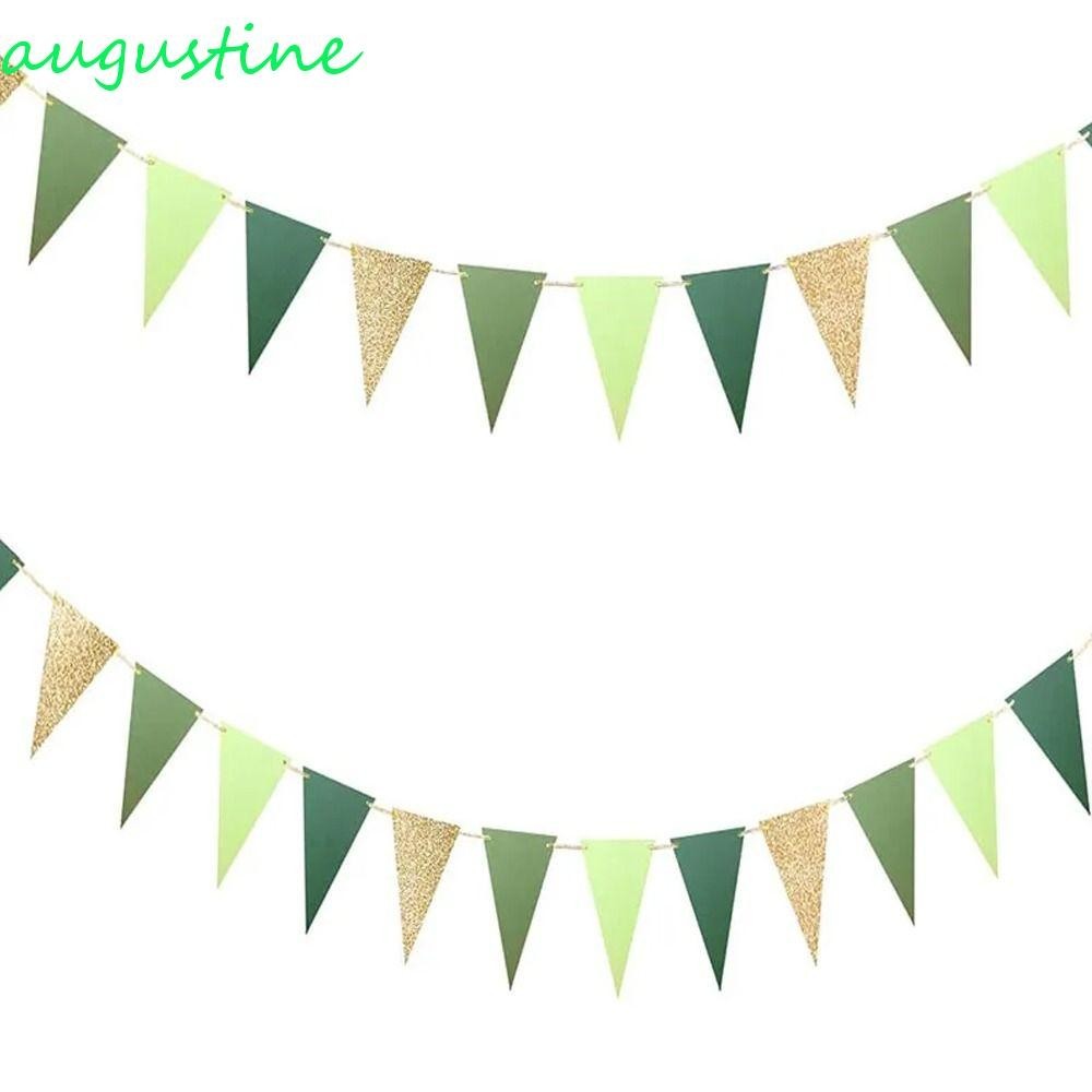 AUGUSTINE Golden Green Triangle Banner, Paper DIY Green Triangle Flag ...