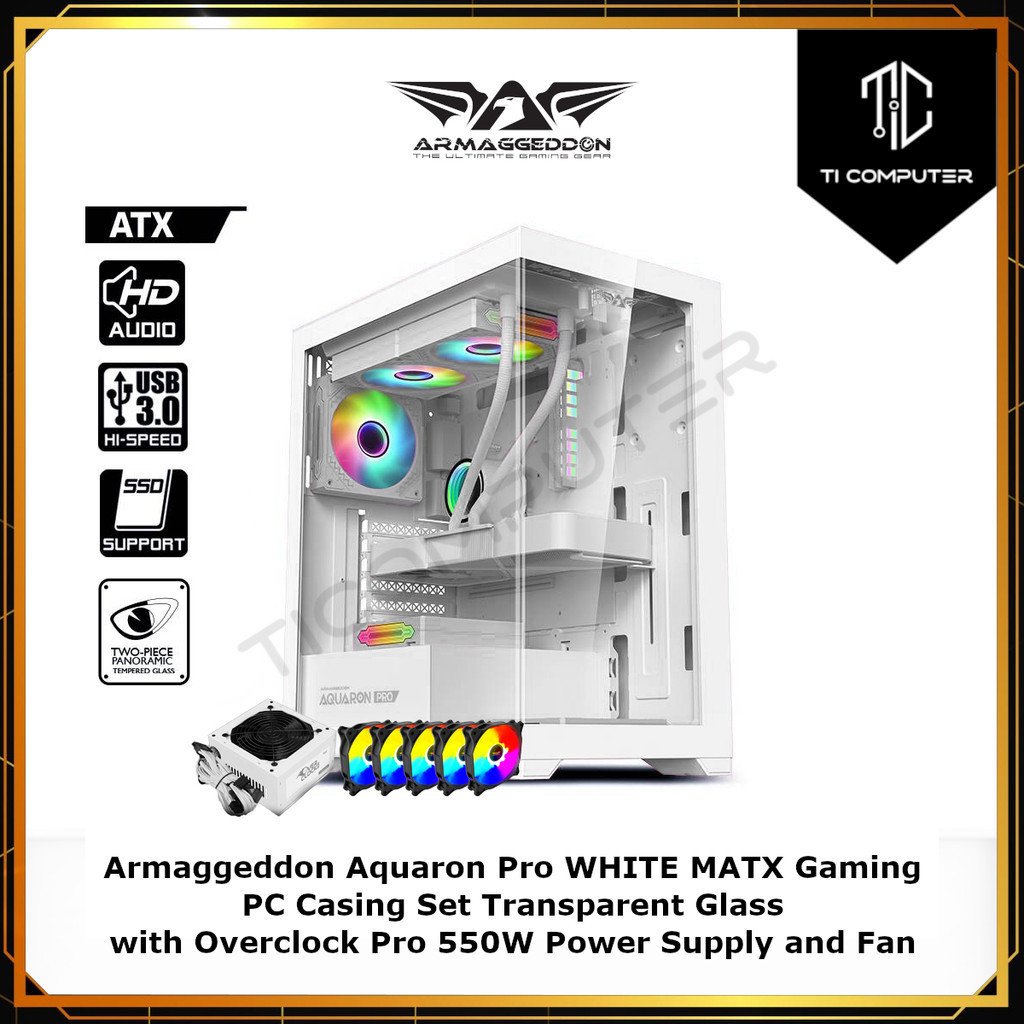 Armaggeddon Aquaron Pro WHITE MATX Gaming PC Casing Set Transparent ...