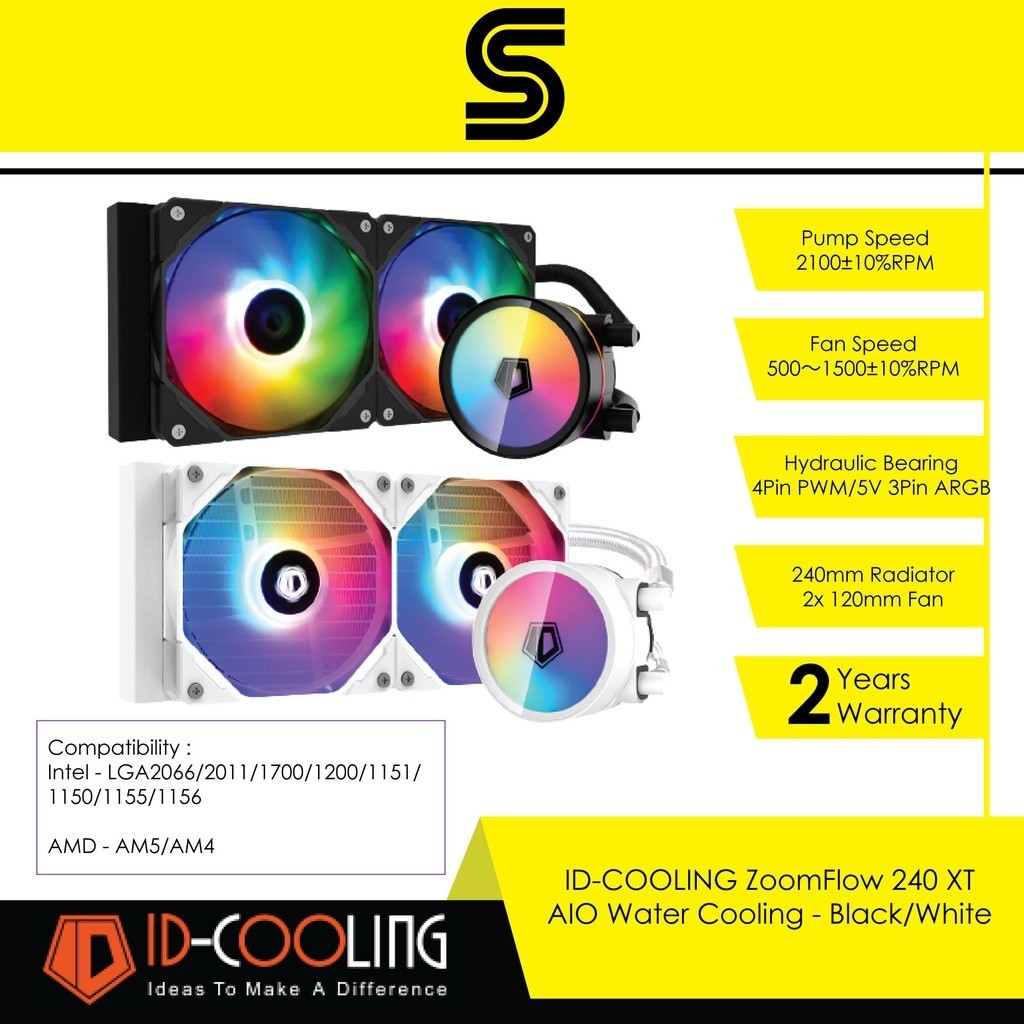 ID-COOLING ZoomFlow 240 XT ARGB AIO Water Cooling - Black/White ...