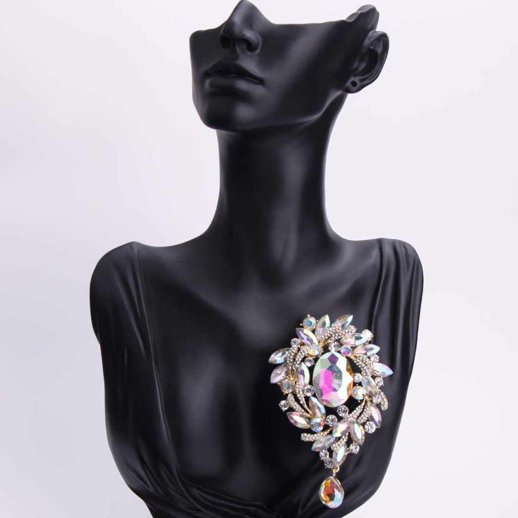 Fashionable Shiny Glass Rhinestone Breast Flower Exaggerated Gem Coat ...