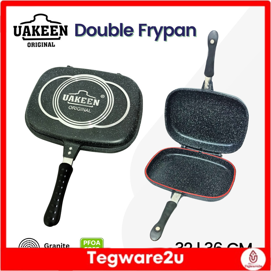 Uakeen Original 32&36CM Kuali Pemanggang Dua Sisi Tidak Melekat Non-stick Double Sided Grill Fry ...