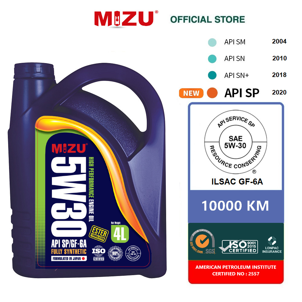 [API SP/GF-6A] MIZU 5W30 [Ester Formulated] Car Engine Oil 4L Fully ...