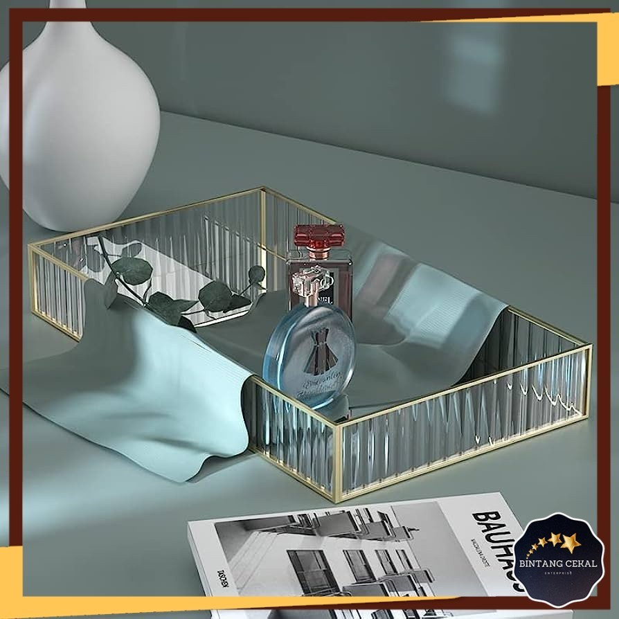 BC Striped Glass Storage Tray Desktop Sundries Organize Cosmetic ...