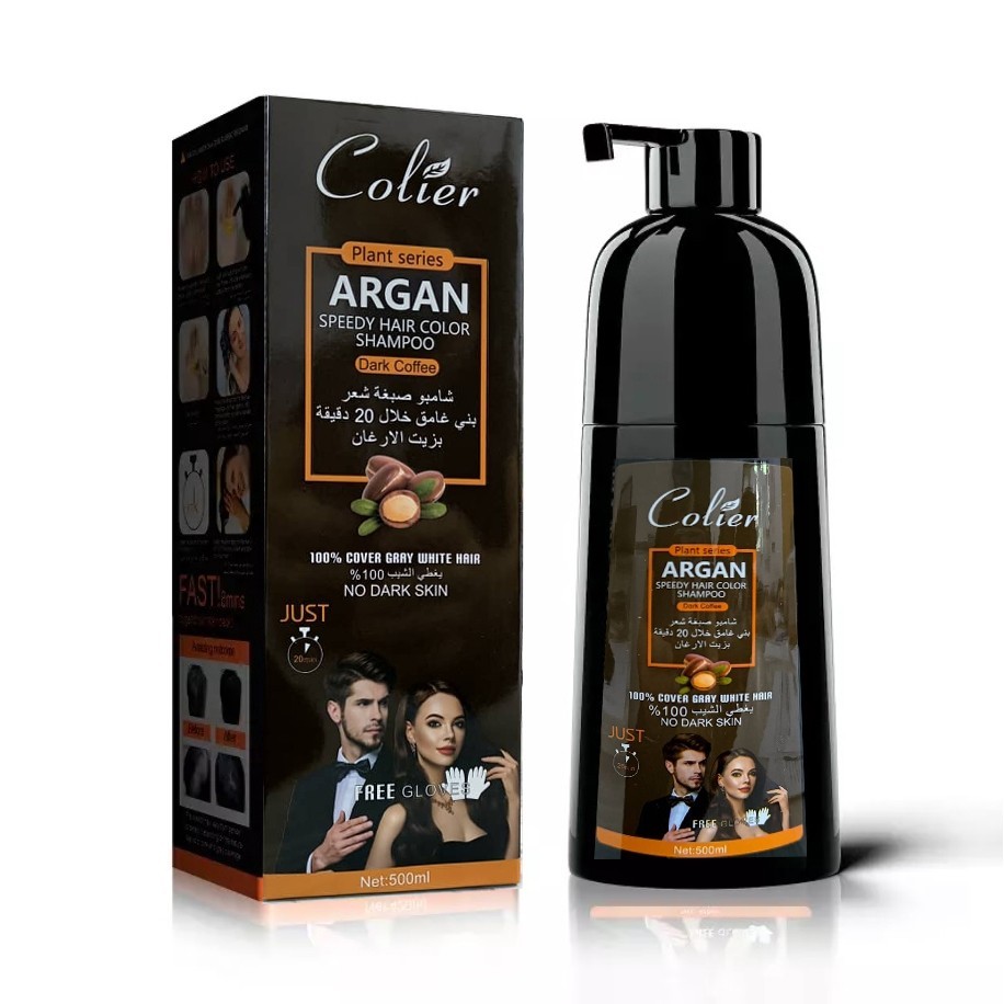 Colier Argan Speedy Hair Dye Color Shampoo/Cinema Dark Coffee Hair Color Shampoo 500ml | Shopee ...
