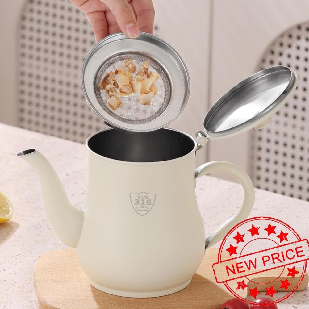 Kitchen Oil Pot With Filter Screen Stainless Steel Oil Storage Tank ...