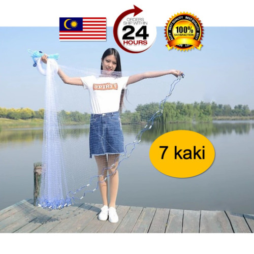 (7 Feet Length) Jaring Jala Hand Cast Fishing Net Jala Ikan Jenis Nylon ...