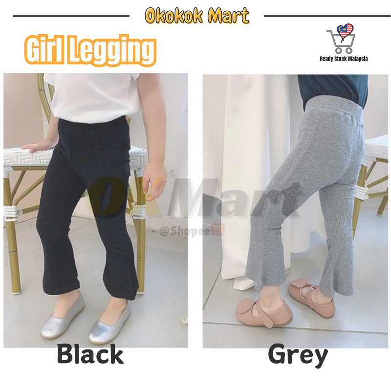 1-9 Yrs Kids Girl Bell Bottom Long Pants Black Grey Plain Pants Legging ...