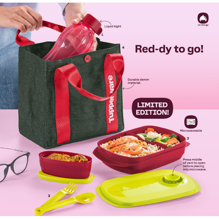 Tupperware Red-dy To Go Set / Jeans Lunch Bag ( 1 ) | Shopee Malaysia