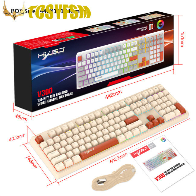 Tcsyfsm V300 Gaming Keyboard 108 Keys Portable Wired Office Keyboard ...