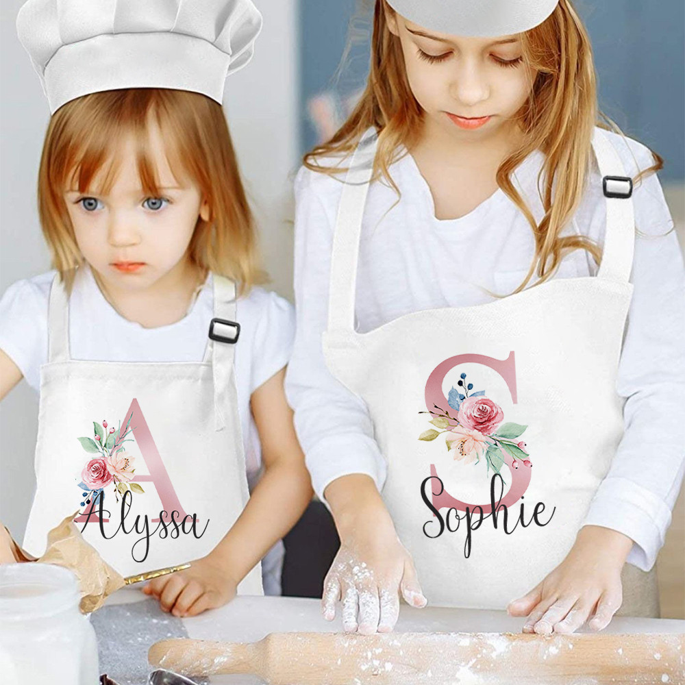 Personalized Kids Apron Cooking Kitchen Apron Pink Flower Initial and ...