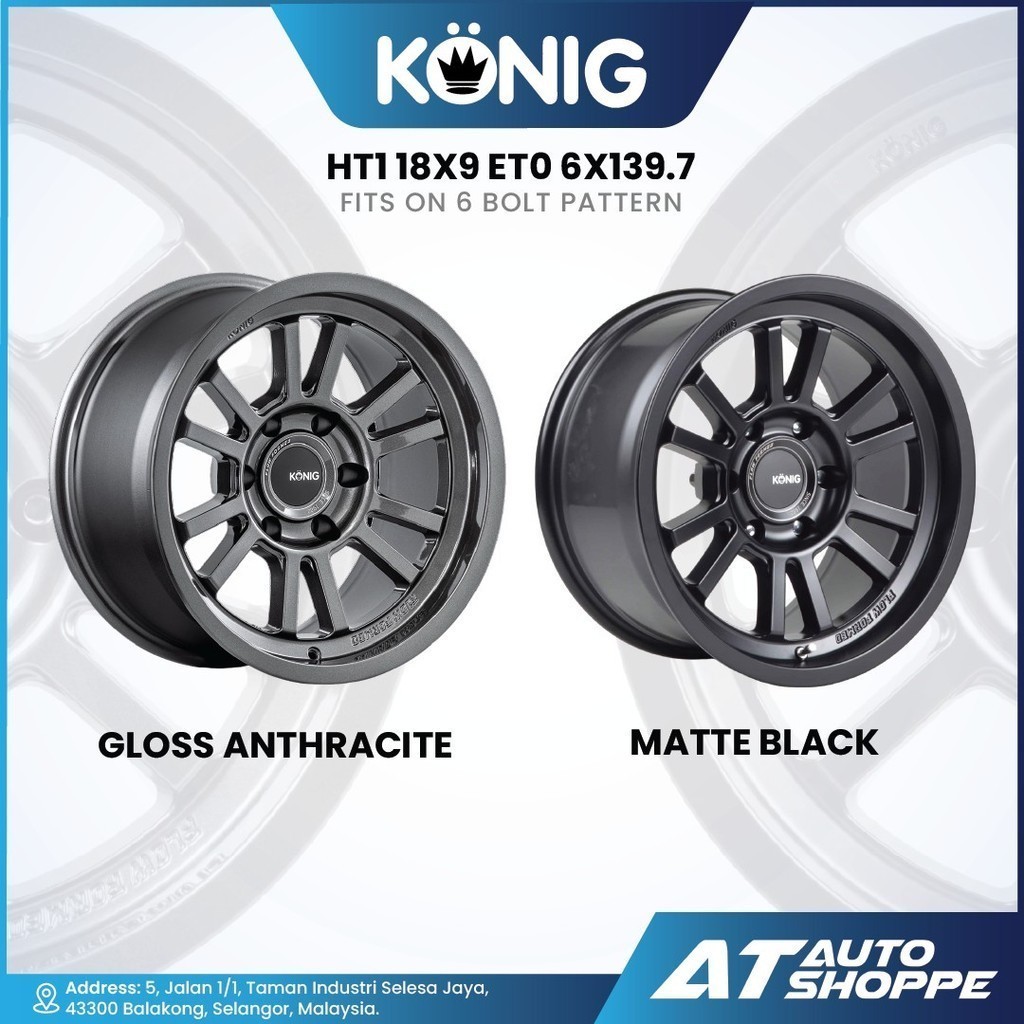 Konig HT1 - Matte Black/ Gloss Anthracite 18x9 ET0 6x139.7 (1 Piece ...