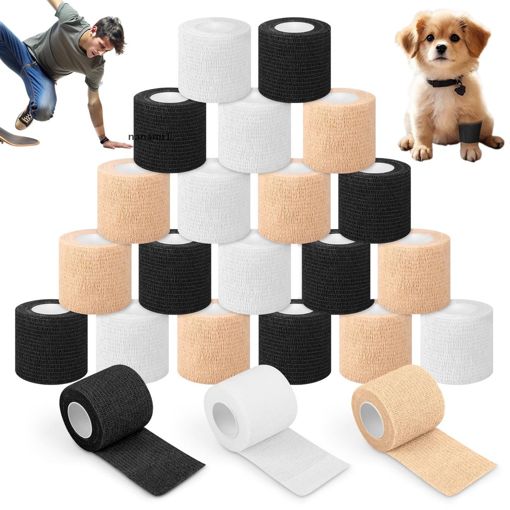 nanami1 24 Rolls Elastic Self Adhesive Bandage Wrap, Breathable ...