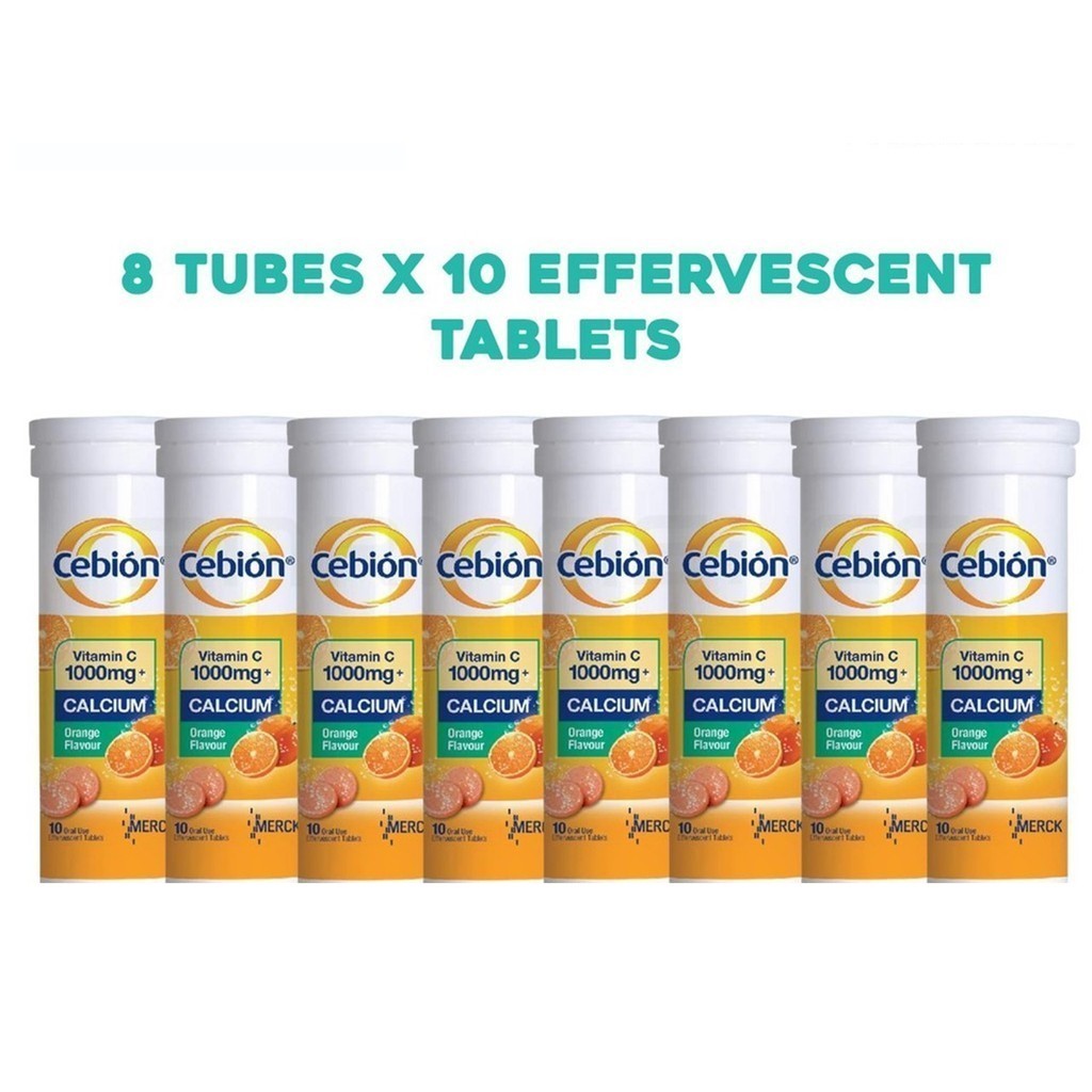 Cebion Effervescent Vitamin C 1000mg + Calcium 10 Tablets x 8 tubes EXP ...