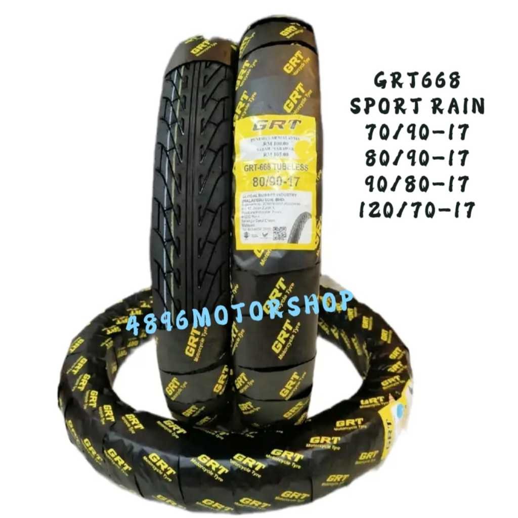 TUBELESS TAYAR TYRE GRT668 GRT 668 BUNGA SPORT RAIN 70/90-17 80/90-17 ...