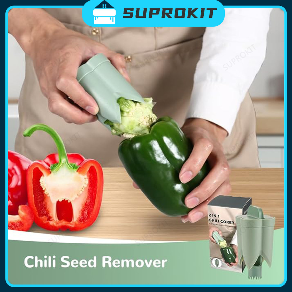 Pepper Seed Corer Remover 2025 Upgraded 2-in-1 Bell Pepper Cutter Deseeder Quick Seed Remover ...
