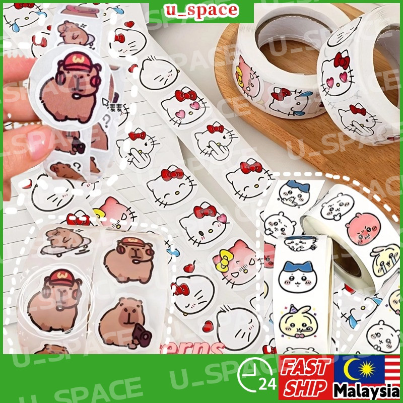 500pcs/Roll Capybara Kuromi Loppy Sealing Sticker Tapes Cartoon Pororo ...