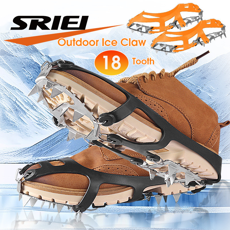SRIEI 18 Teeth Steel Ice Gripper Spike for Shoes Anti Slip Hiking ...