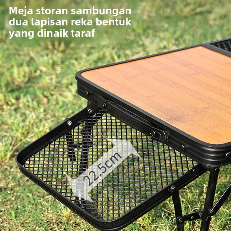 Outdoor Folding Grid Table Multifunctional Half-Side Wood Grain Iron ...