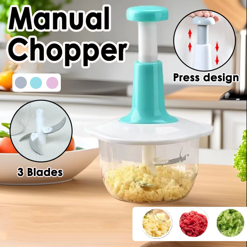 1.5L Manual Chopper Hand Press Push Food Processor Garlic Onion Slicer ...