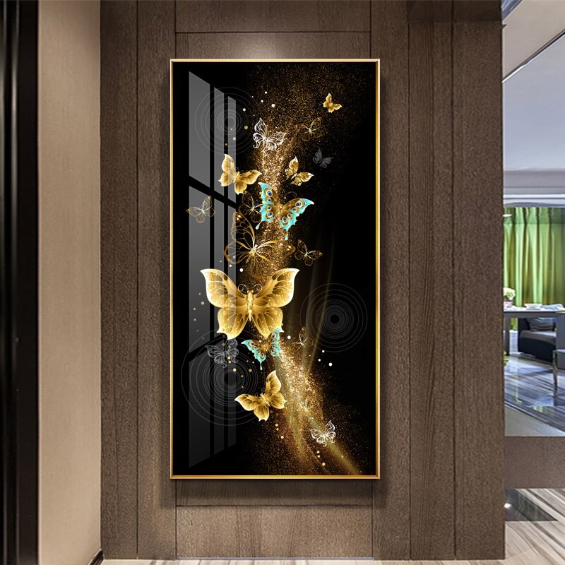 Seni Kanvas Rama-rama Emas dan Bunga Elegan - Hiasan Dinding Mewah ...